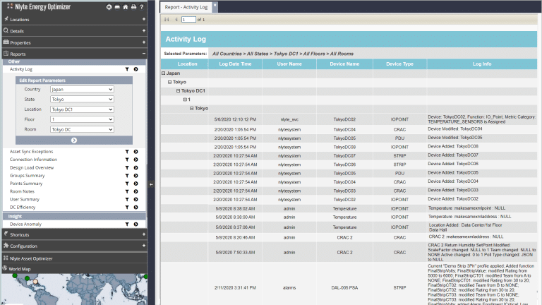 Nlyte Energy Optimizer | Activity Log report | Nlyte